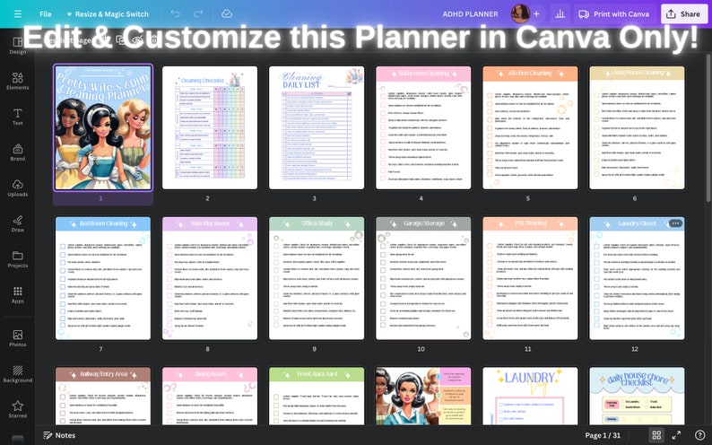 ADHD Cleaning Planner: Editable Chore Charts, Weekly Schedules (canva ...