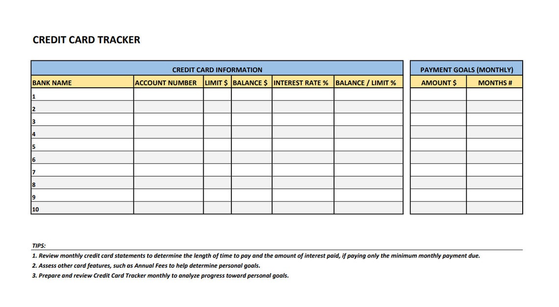 Credit Card Tracker - Etsy