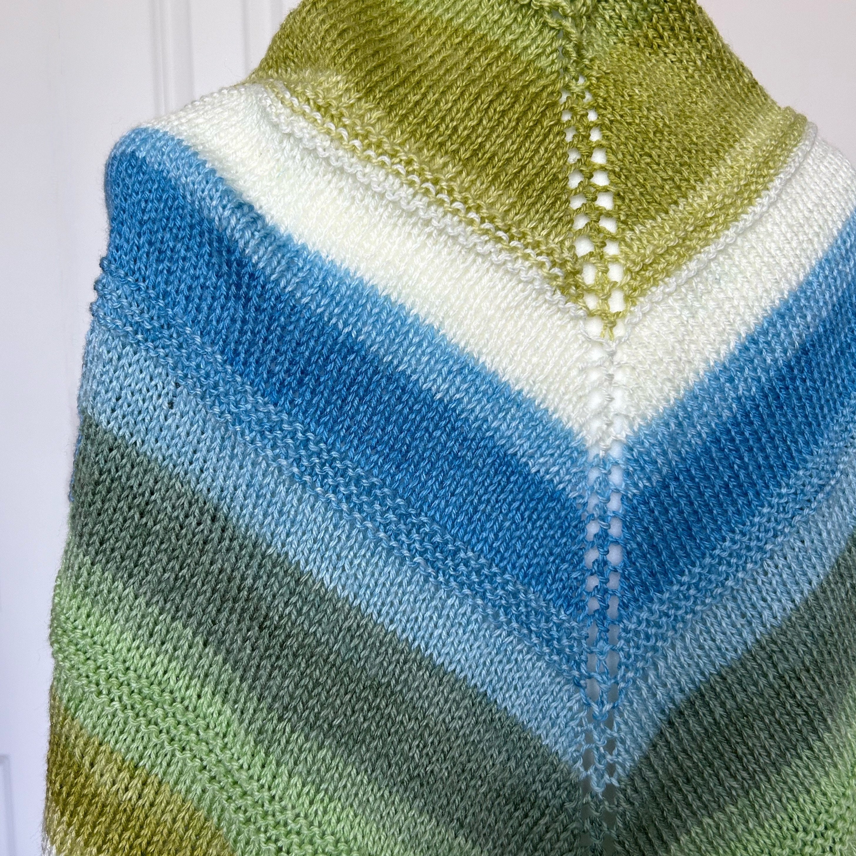 Triangle Shawl, Green and Blue, Light and Soft, Hand Knitted - Etsy