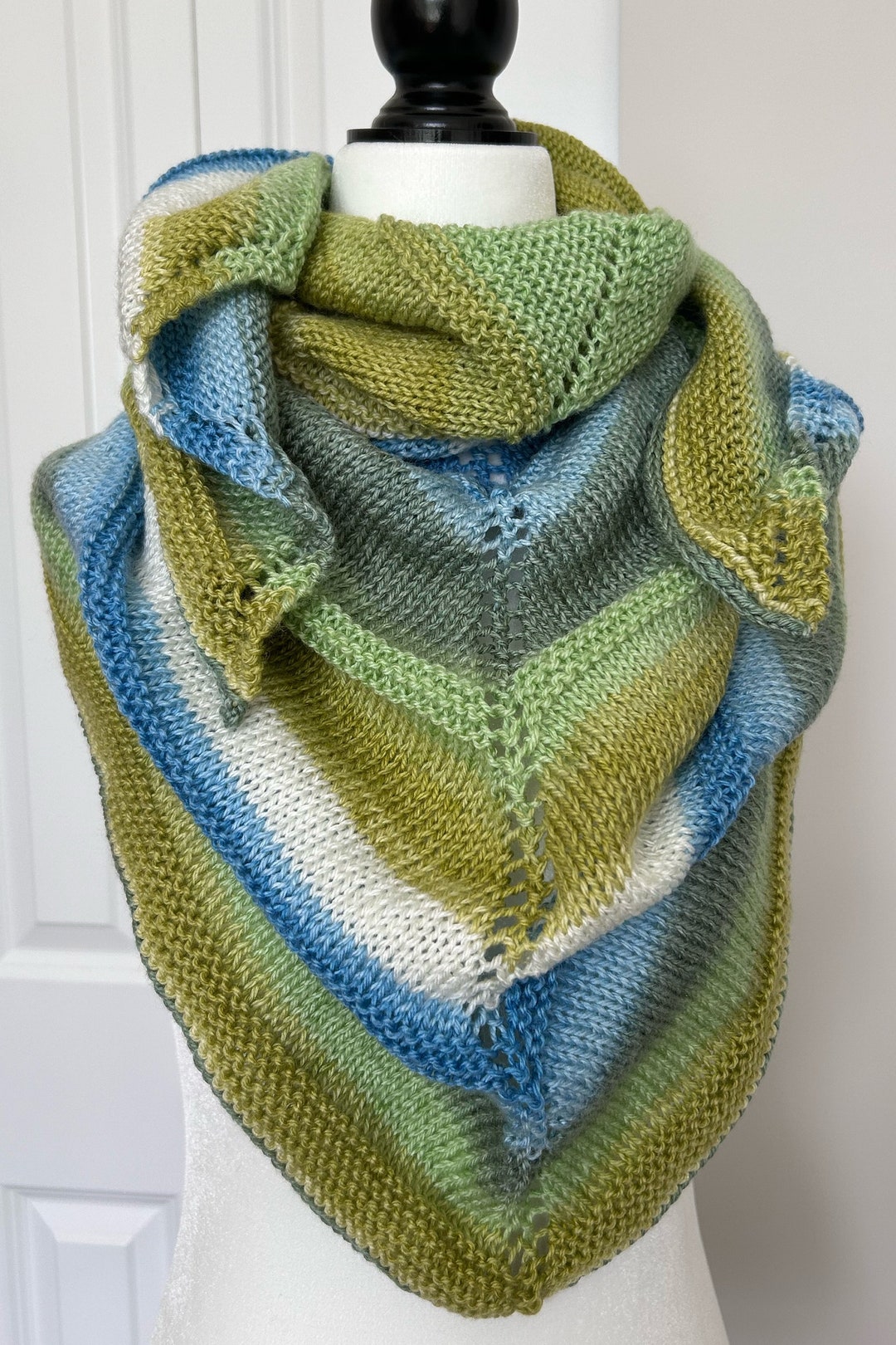 Triangle Shawl, Green and Blue, Light and Soft, Hand Knitted - Etsy