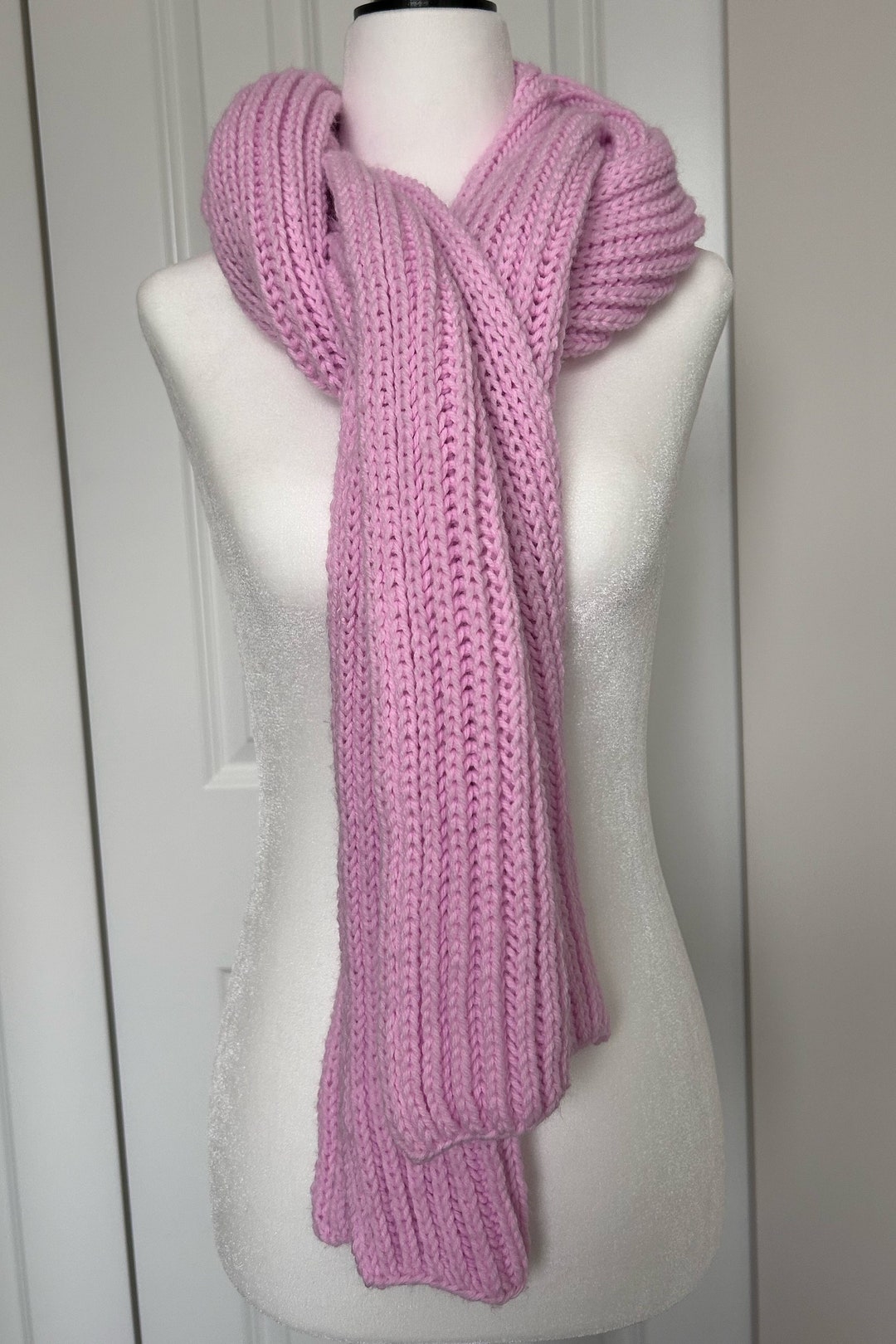 Scarf, Hand Knitted, Pastel Pink, Light Pink, Brioche Stitch, Thick ...