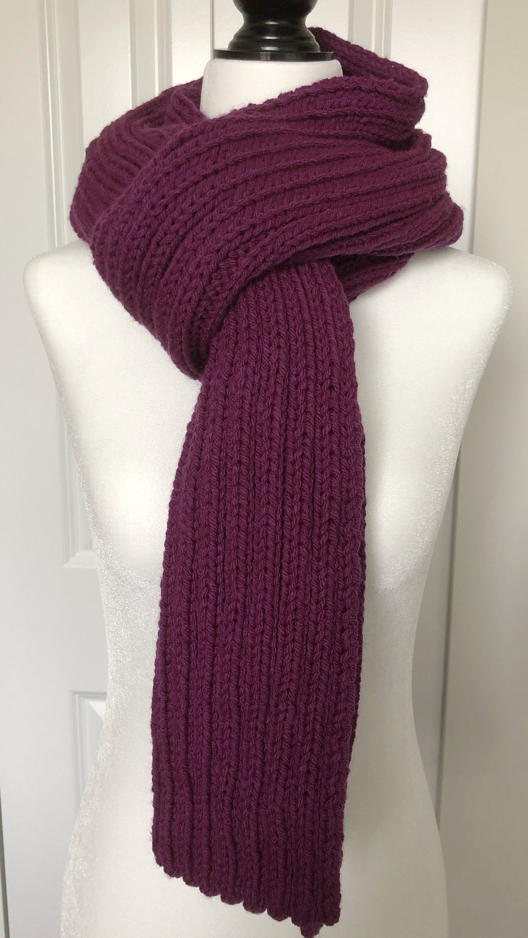 Scarf, Hand Knitted, Purple, Rib Stitch - Etsy