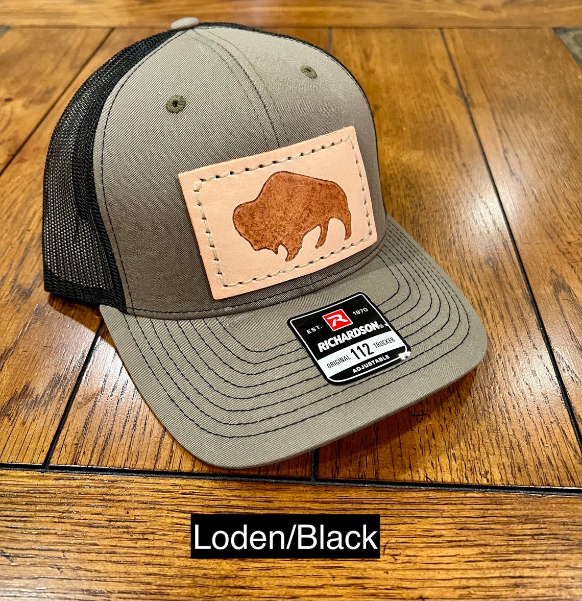 Bison Leather Patch Snapback Hat - Etsy