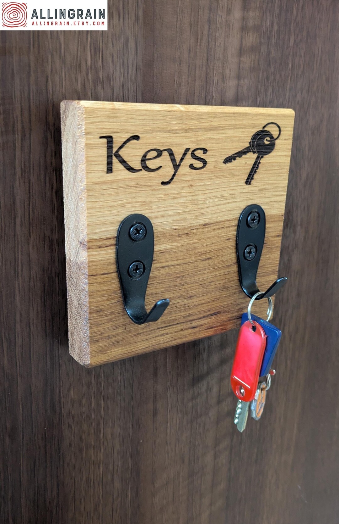 Handcrafted Oak Wall-mounted Key Holder | “keys” Engraving | Minimalist ...