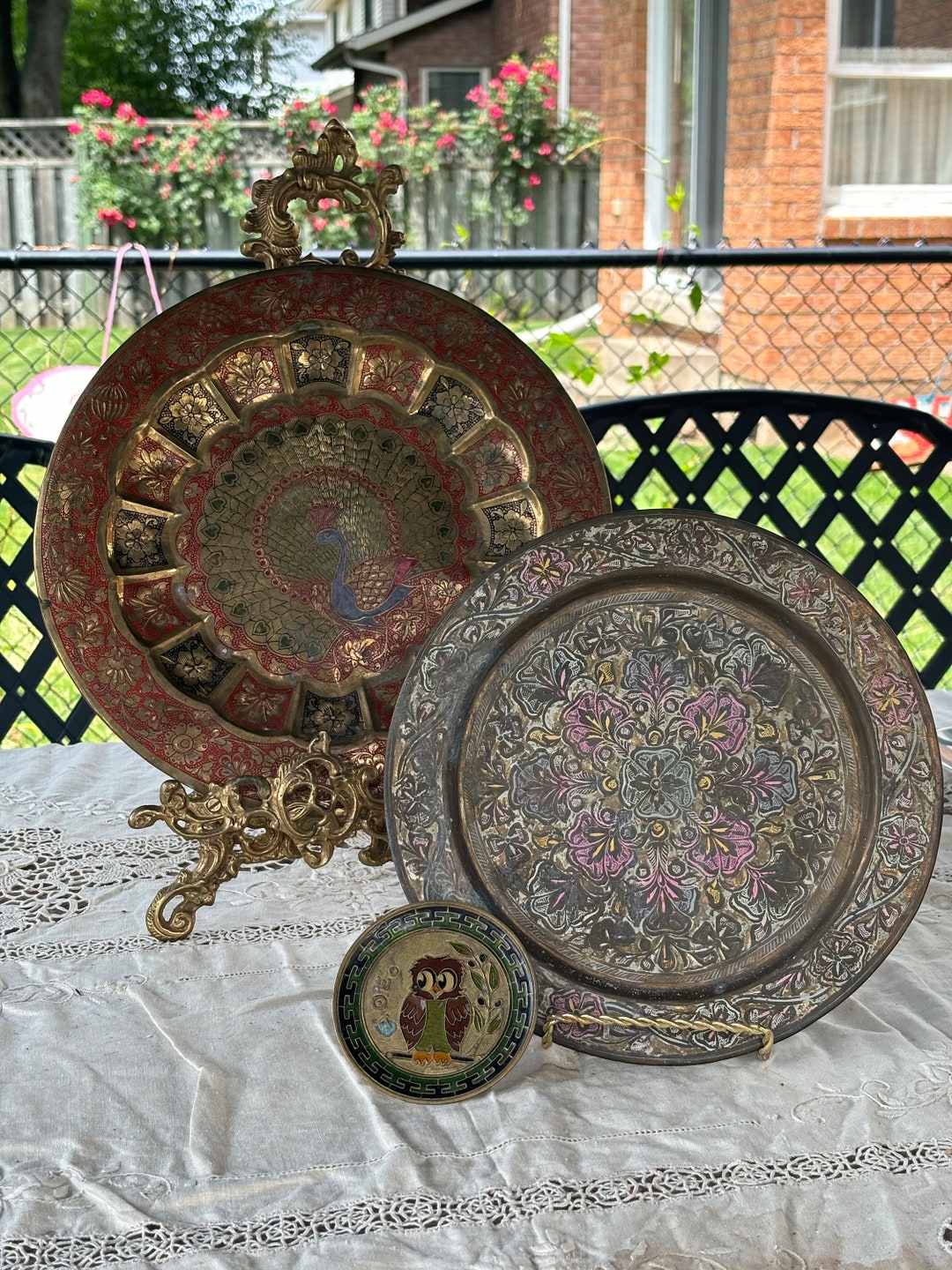 Four Vintage Brass Pieces: Three Vintage Brass Decorative Plates and ...