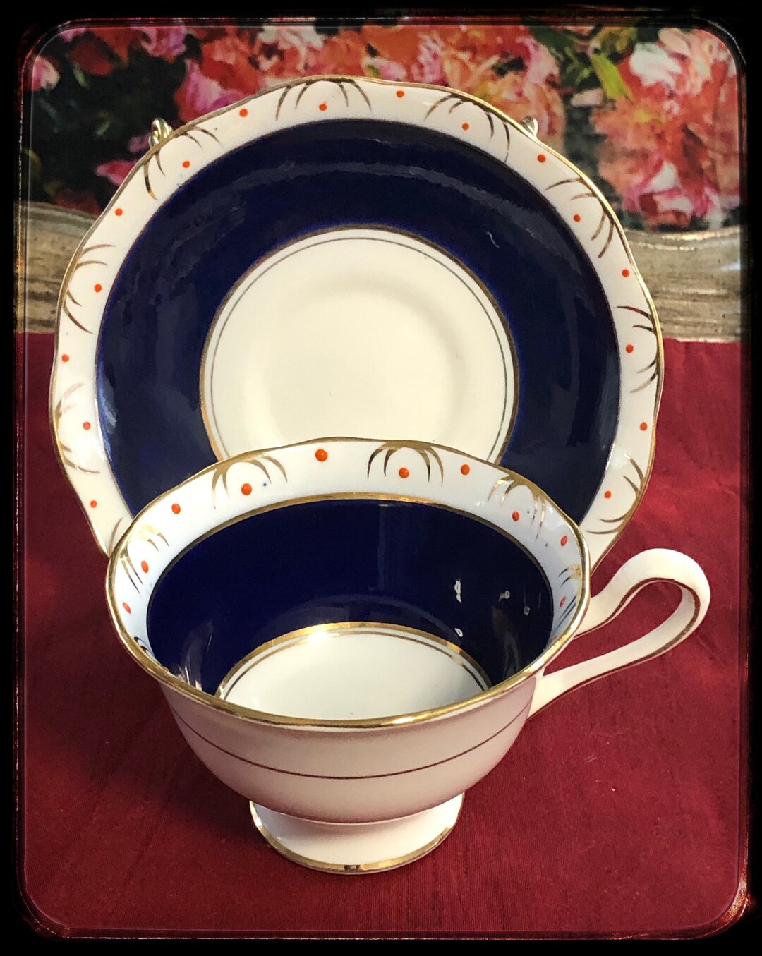 1925-1927 Royal Albert Crown China Teacup & Saucer, Royal Blue on White ...