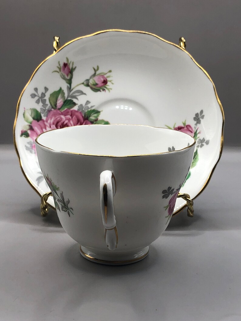Melba Bone China Teacup & Saucer W/blooming Pink Roses - Etsy