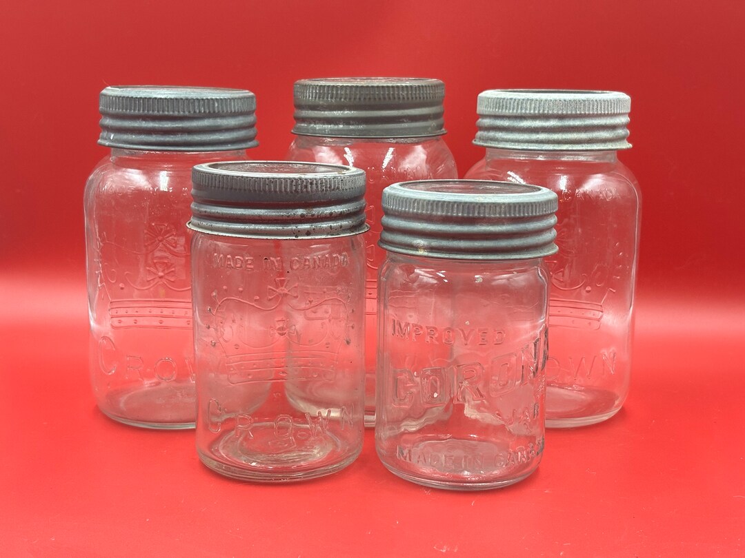 3 Antique/vintage (1900-1960) Crown Mason Jars. Overset Glass Lid With ...