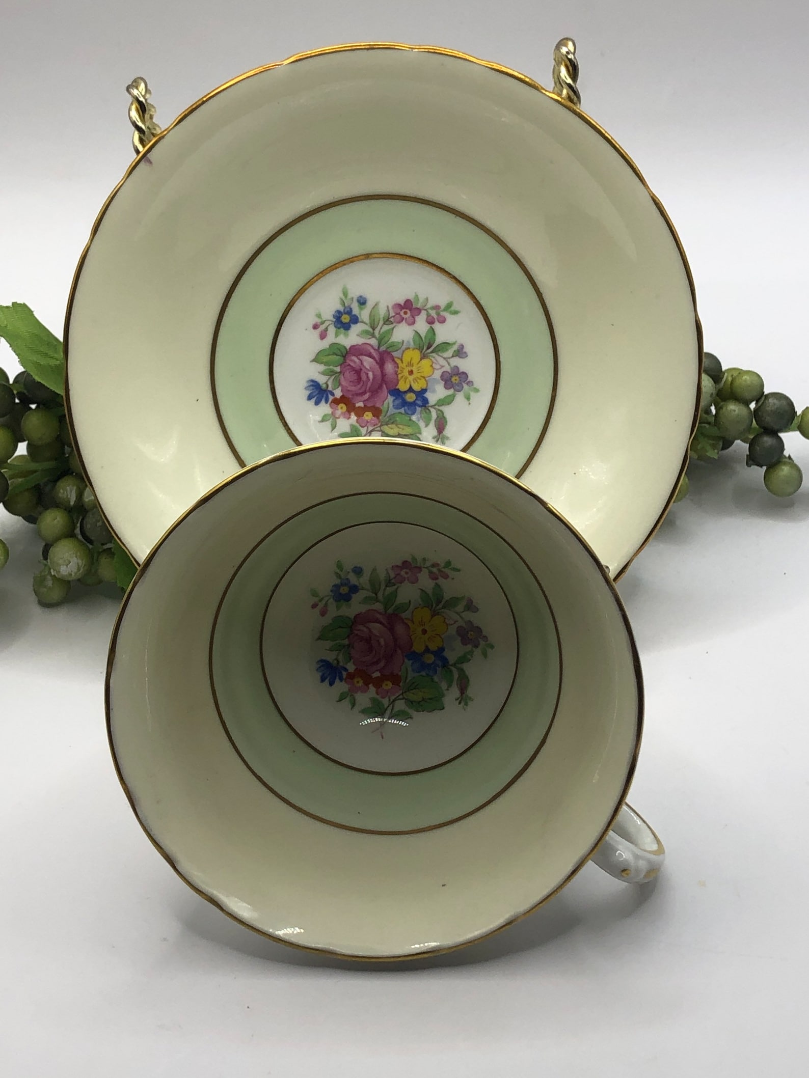 HM Sutherland Bone China Widemouth Teacup & Saucer, Pale Green and ...
