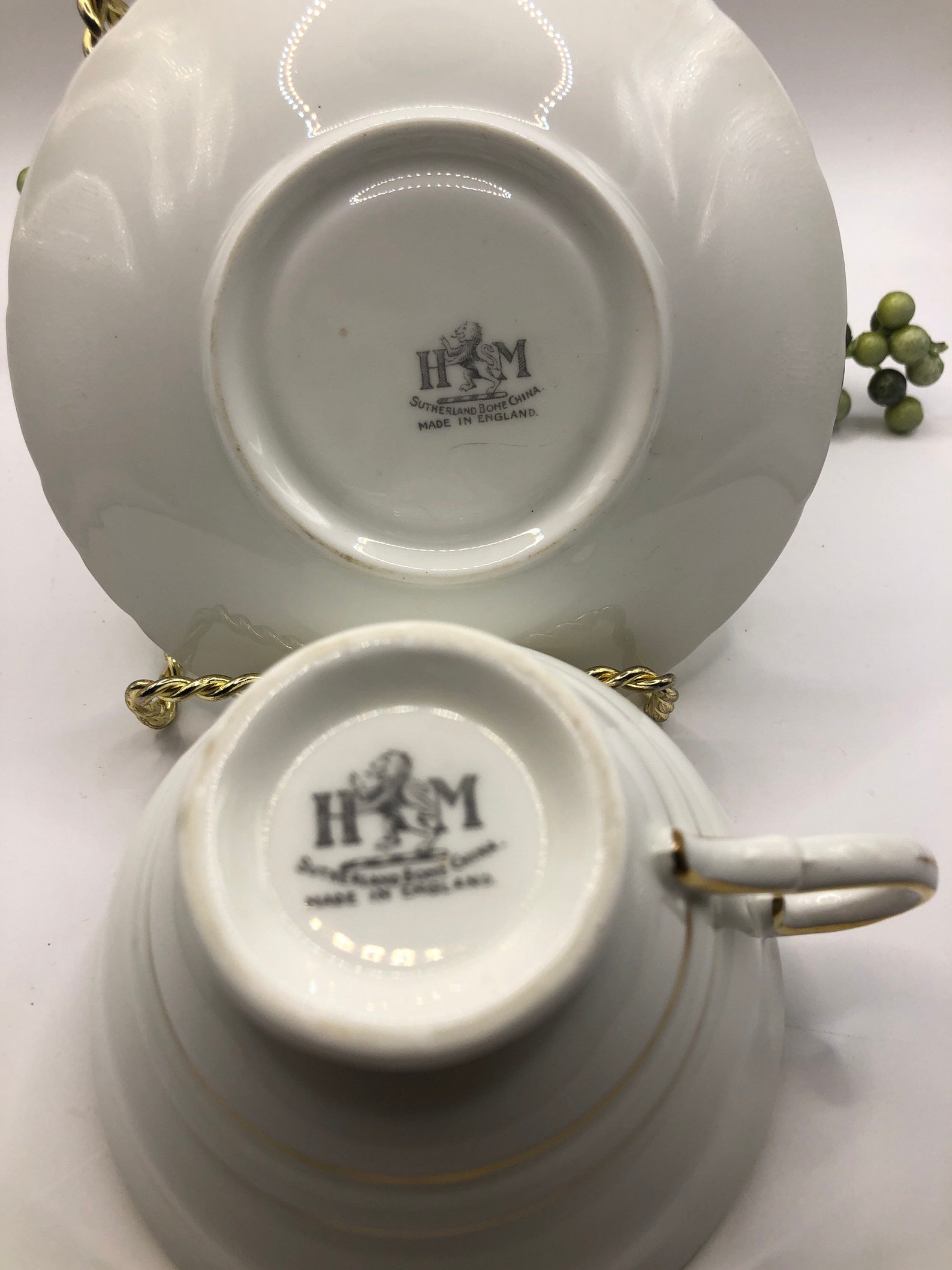 HM Sutherland Bone China Widemouth Teacup & Saucer, Pale Green and ...