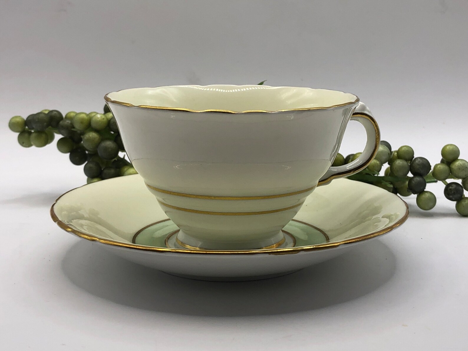 HM Sutherland Bone China Widemouth Teacup & Saucer, Pale Green and ...
