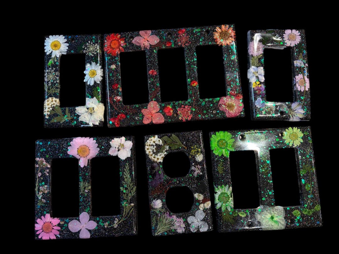 Handmade Epoxy Resin Switch Plate: Dried Flowers, Gold Glitter - Custom ...