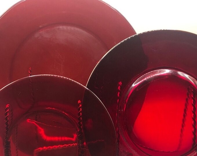 Vintage Ruby Red Glass Plate Set: Cranberry Tableware - Etsy