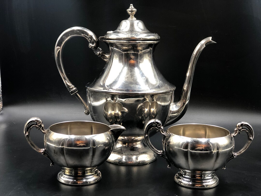 Vintage Primrose Plan EP Copper Teapot With Sugar & Creamer. Tea Time ...