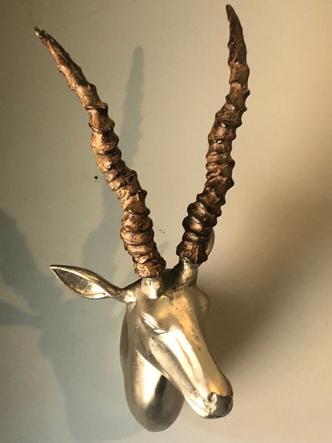 Gazelle Head Wall Sculpture Made of Cast Aluminum Nickle. Silver-toned ...