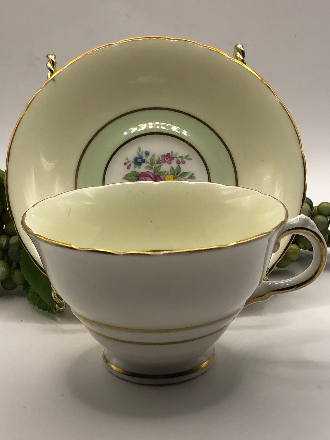 HM Sutherland Bone China Widemouth Teacup & Saucer, Pale Green and ...