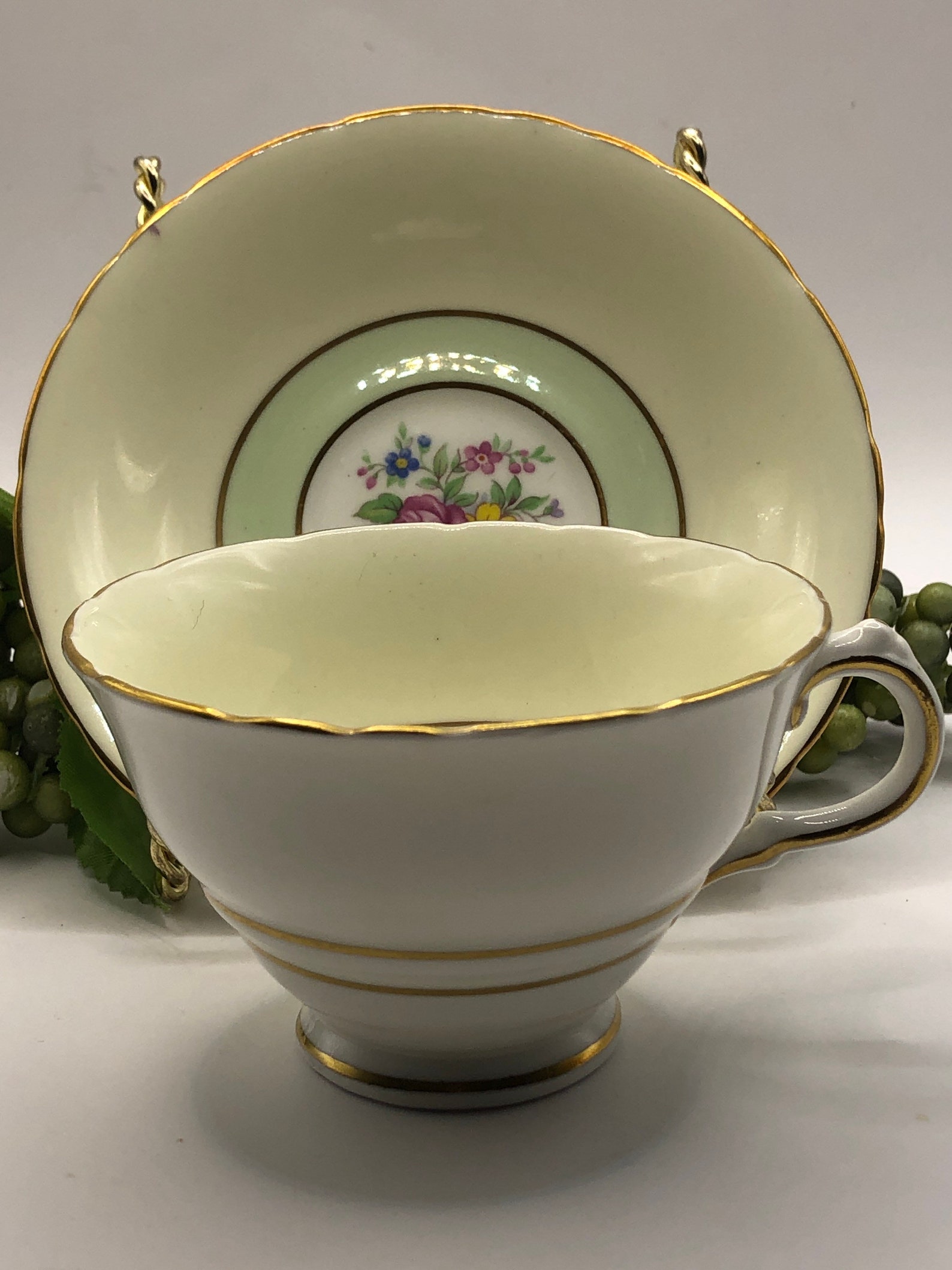 HM Sutherland Bone China Widemouth Teacup & Saucer, Pale Green and ...