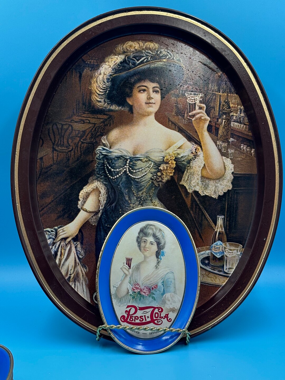 Vintage Pepsi-cola Metal Trays: Large Serving Tray Plus Four Tip Trays ...