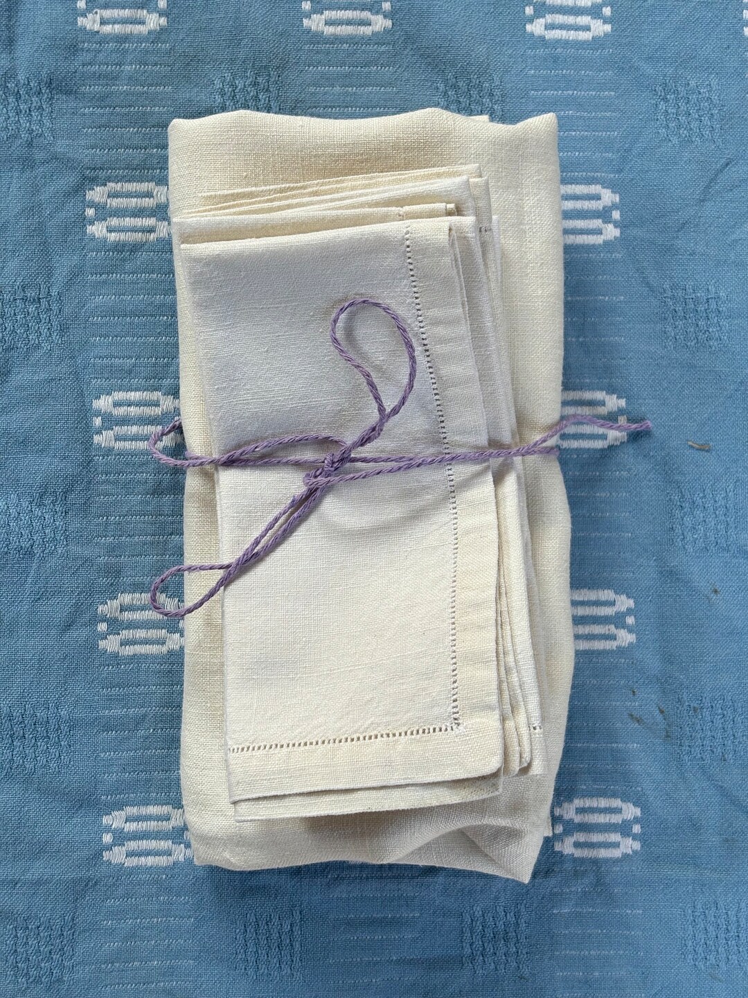Antique Soft White French Linen. One Table Cloth and Four Napkins ...