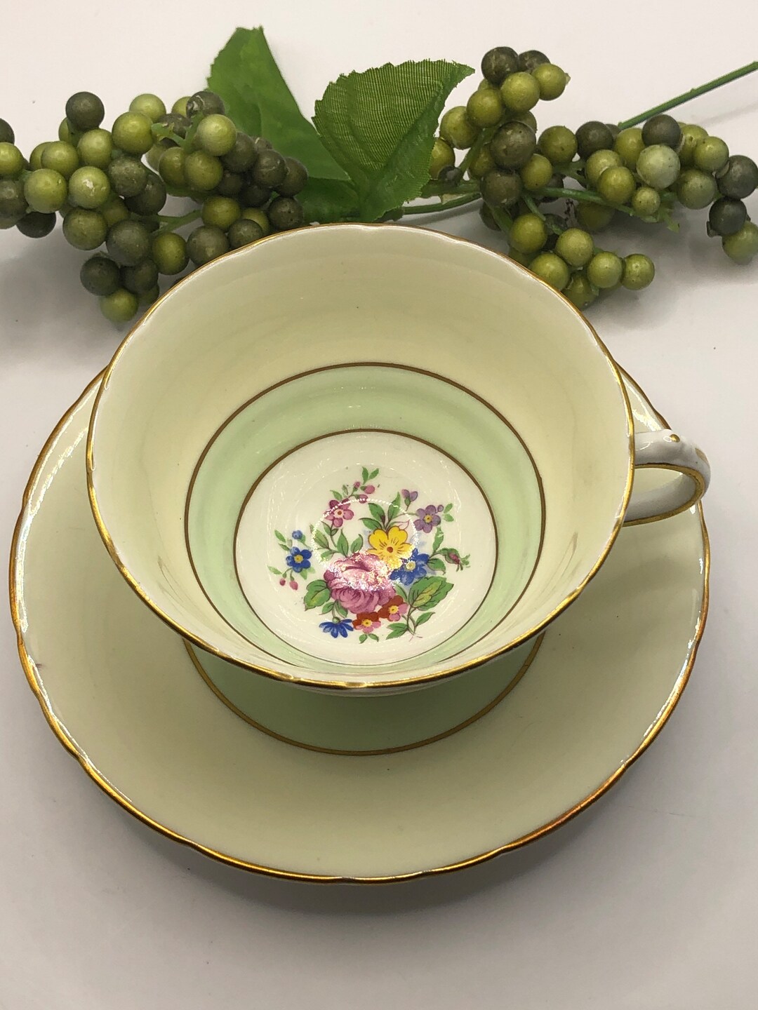 HM Sutherland Bone China Widemouth Teacup & Saucer, Pale Green and ...