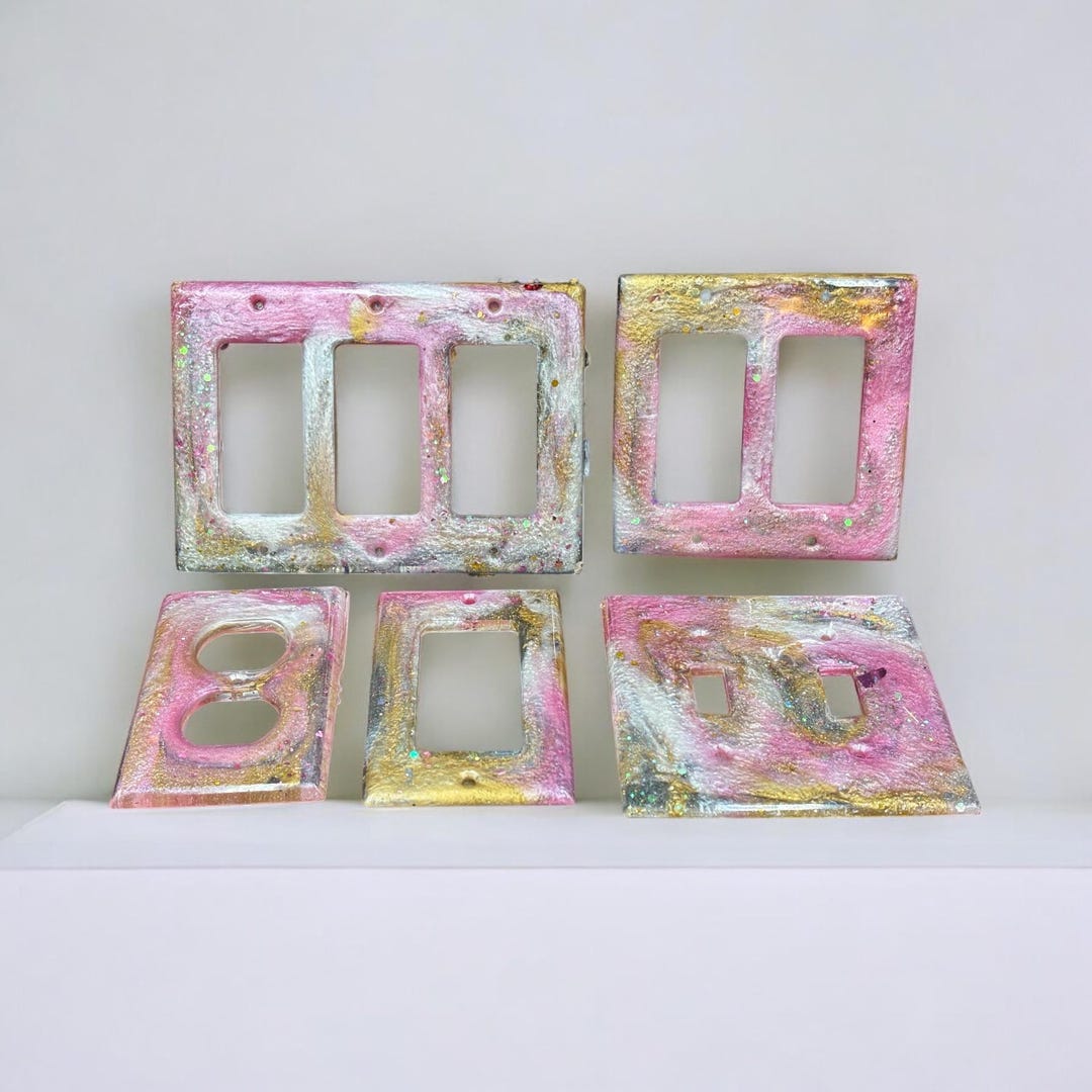 Handmade Pink & Gold Glitter Resin Switch Plate Cover: Custom Epoxy Art ...