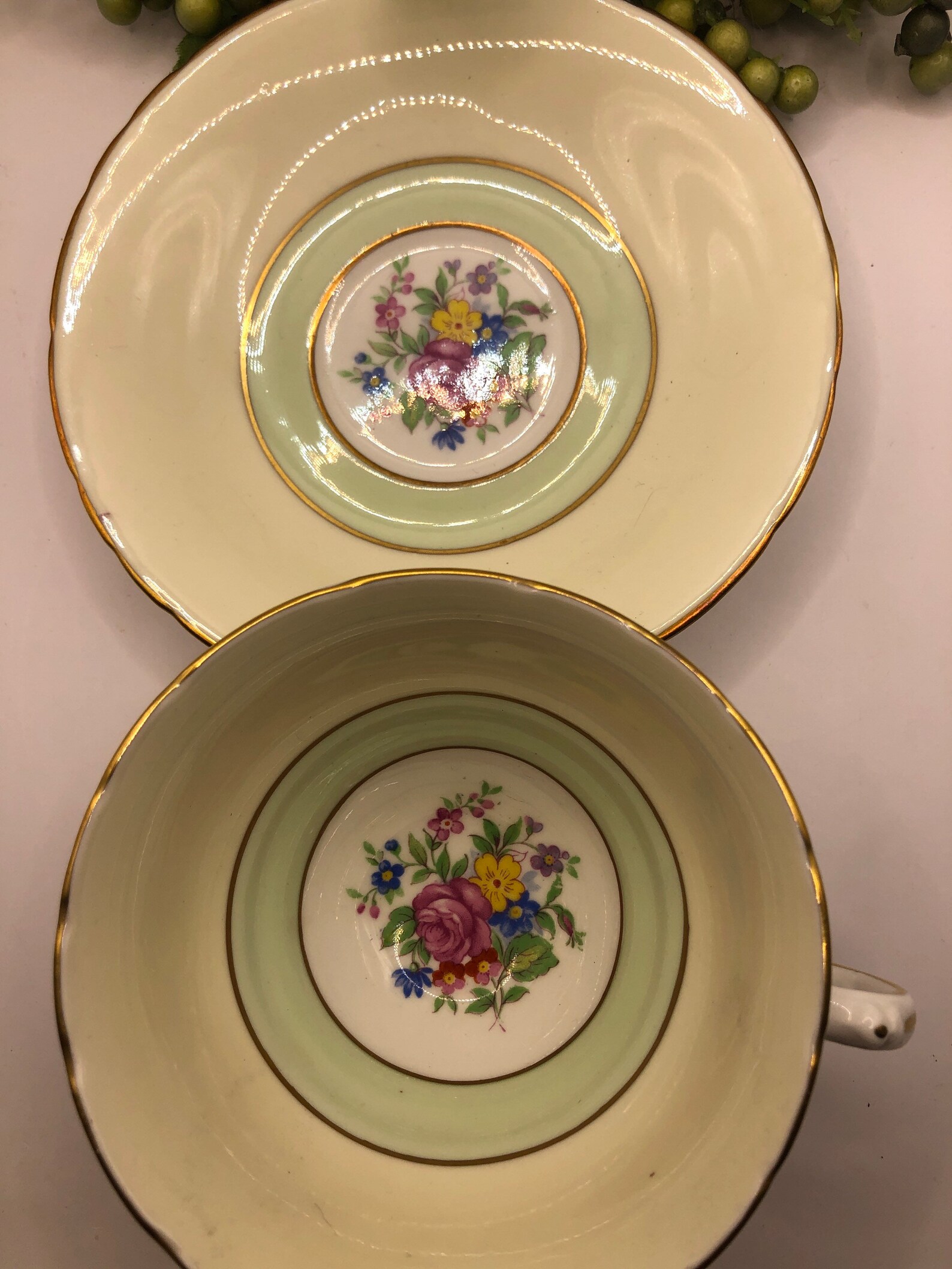 HM Sutherland Bone China Widemouth Teacup & Saucer, Pale Green and ...