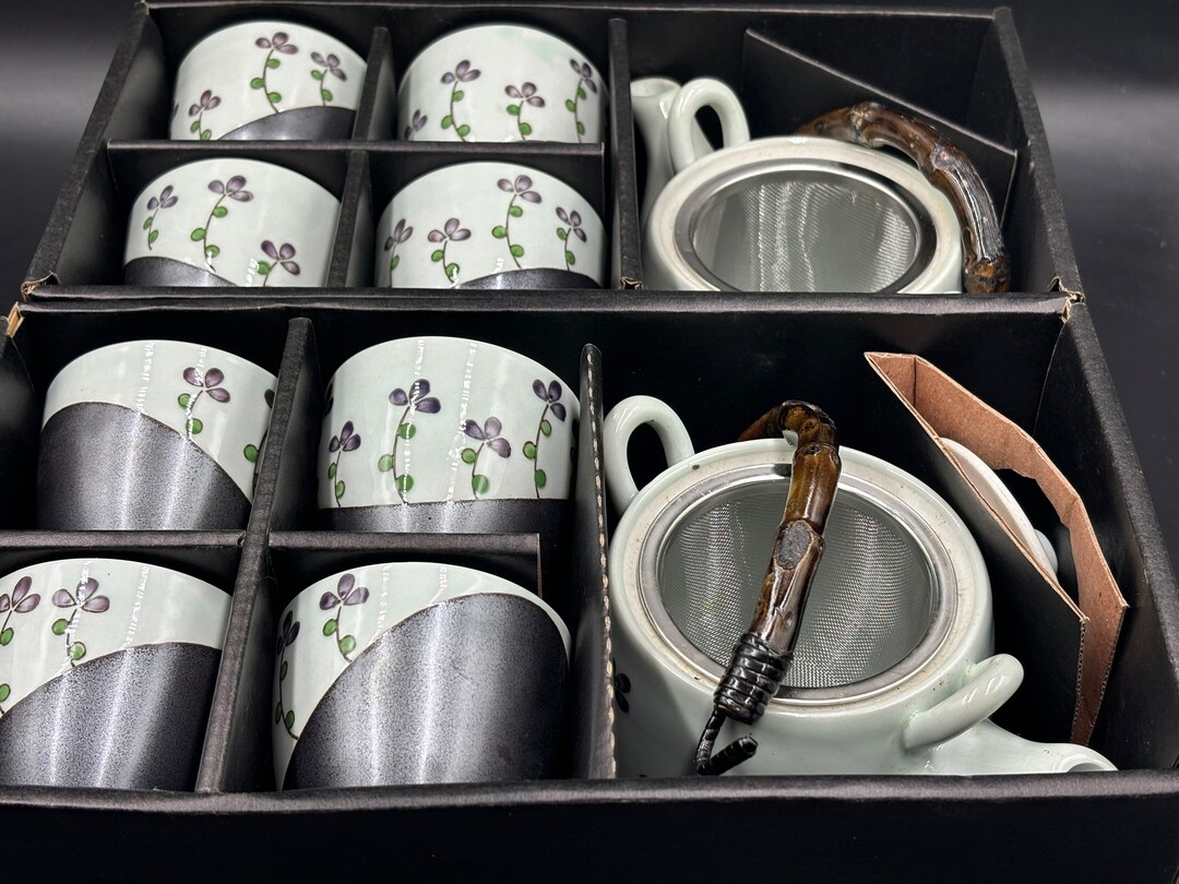 Japanese Ceramic Tea Set. One Teapot With Strainer and Four Small ...