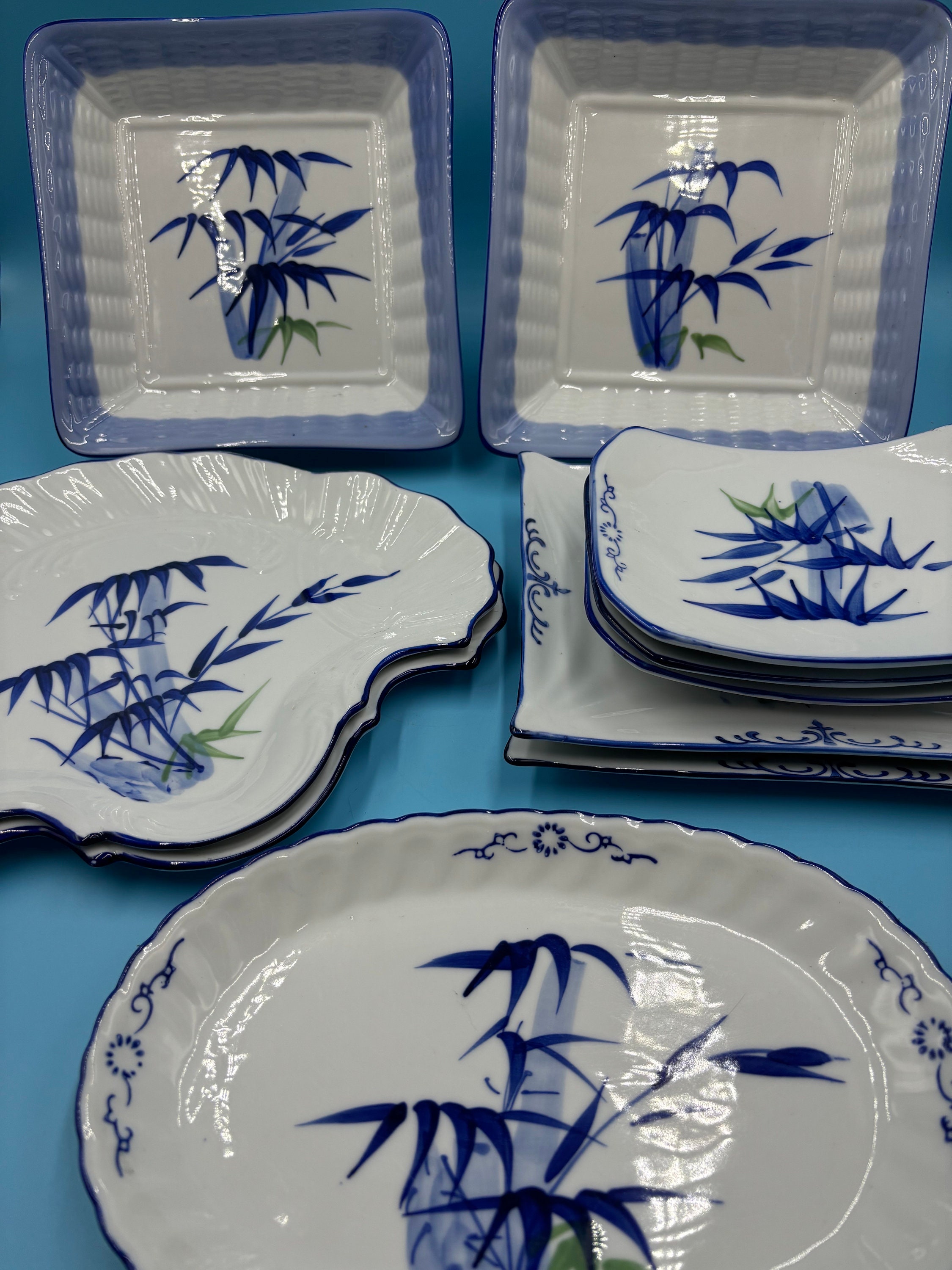Jun Ye Porcelain Sushi Platter Set (10 Piece), Handpainted Nautical ...