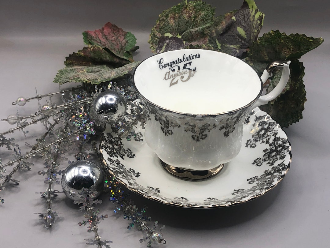 Royal Albert “congratulations 25th Anniversary” Silver Teacup & Saucer ...