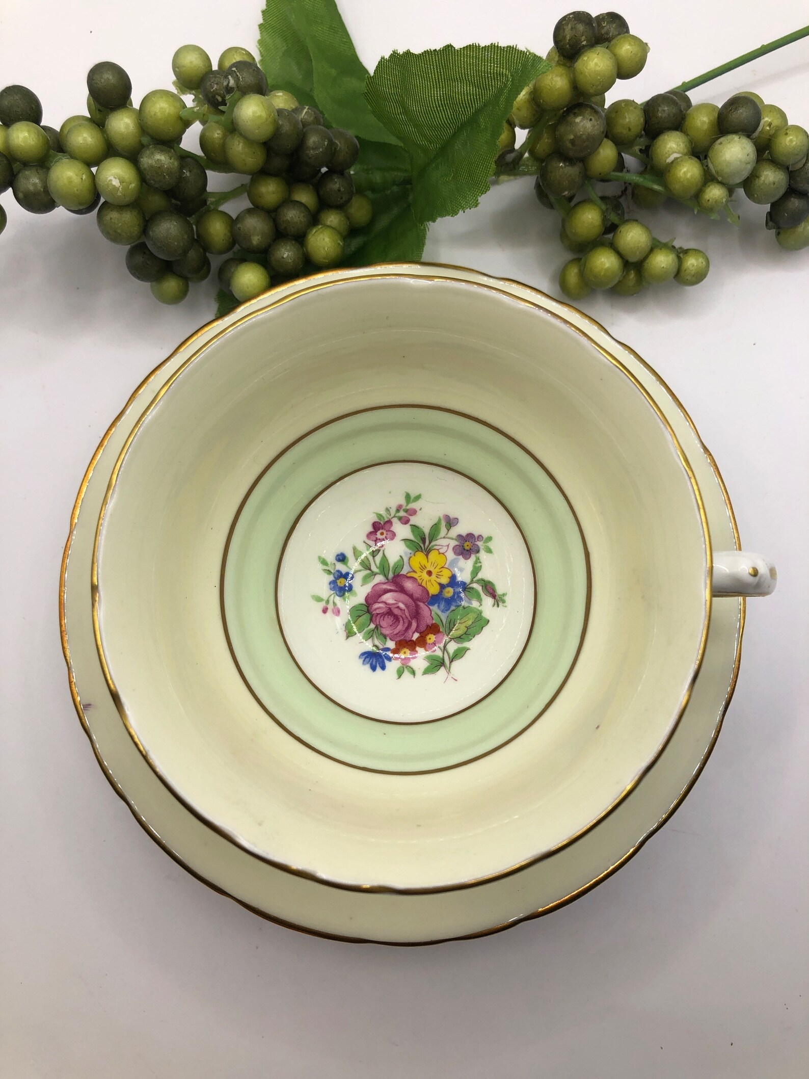 HM Sutherland Bone China Widemouth Teacup & Saucer, Pale Green and ...