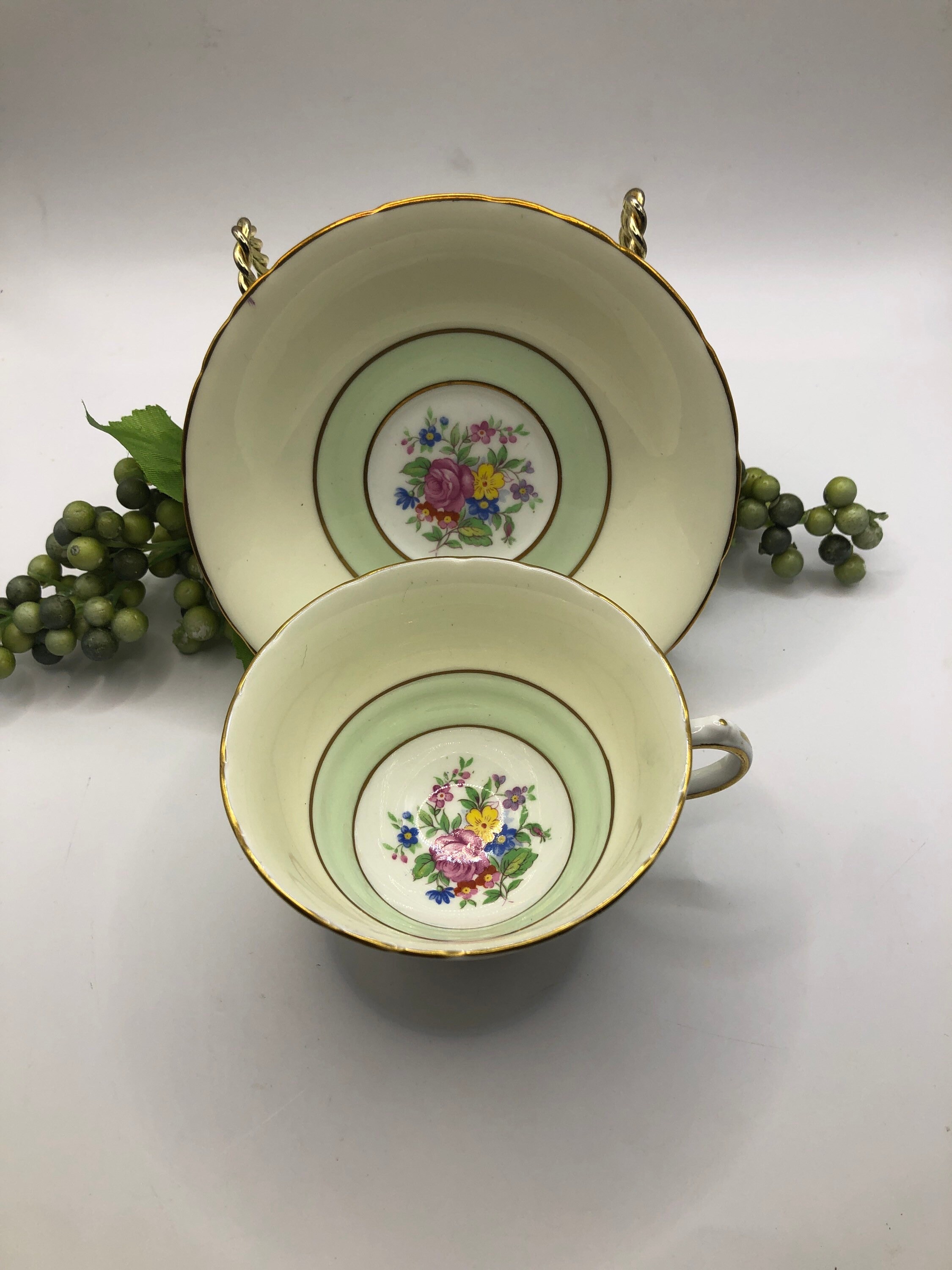 HM Sutherland Bone China Widemouth Teacup & Saucer, Pale Green and ...