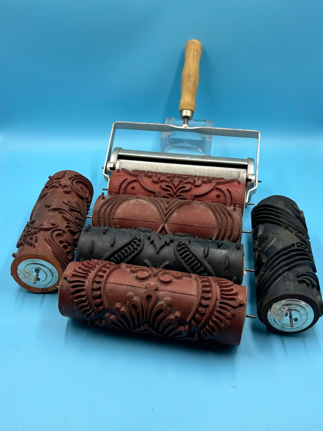 Six Vintage Rubber Stamp Paint Rollers. Made in Germany. Rubber Wall ...