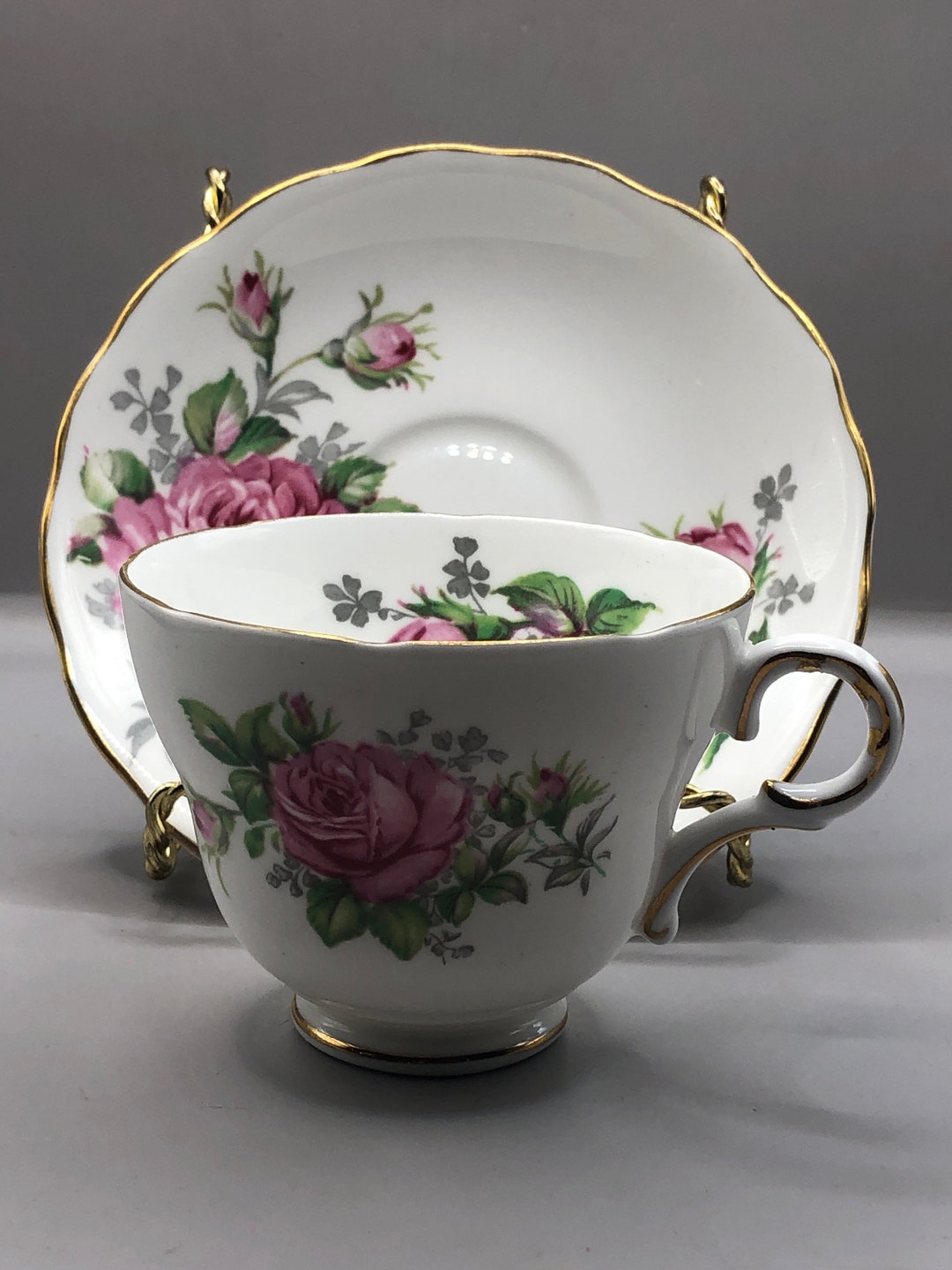 Melba Bone China Teacup & Saucer W/blooming Pink Roses - Etsy