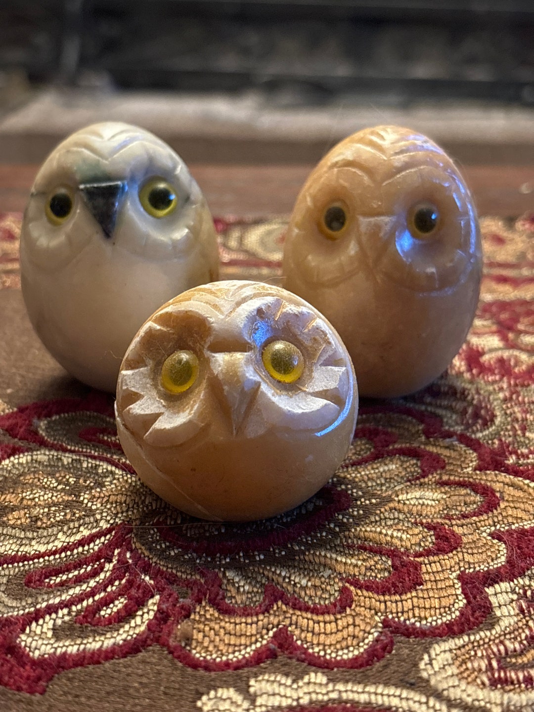 Three Hand Carved Stone Owls. Marble Owl Figurines. Graduation Gift ...