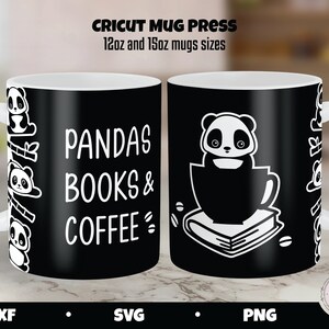 Cricut Mug Press, Panda Mug Wrap, Pandas Books and Coffee, Panda Mug Press SVG, Pandas SVG ...