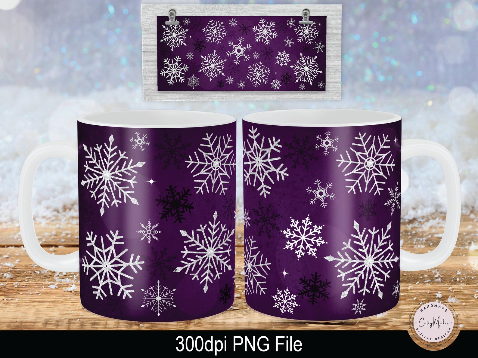 Purple Snowflakes Mug Sublimation Design (PNG) - Etsy
