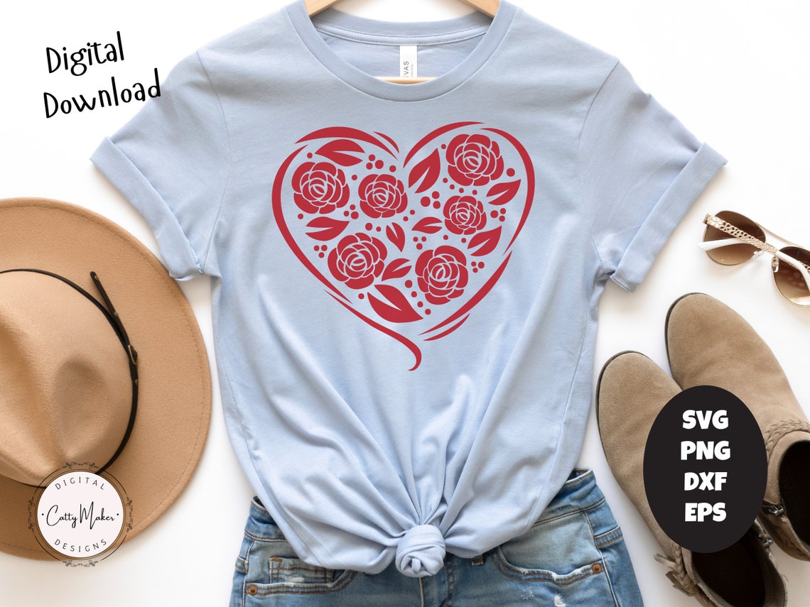 Rose Heart SVG Roses SVG Valentine's Day Heart Svg Rose - Etsy