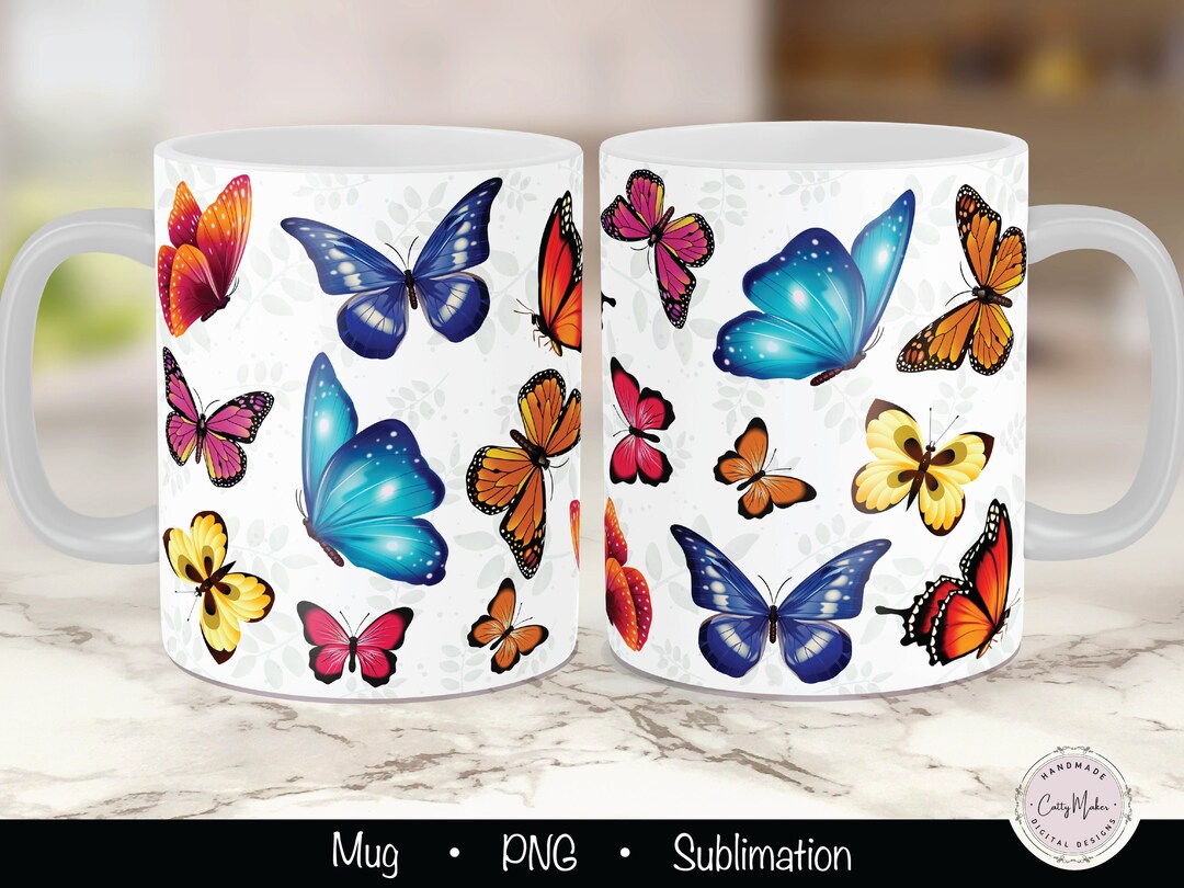 Mug Press Sublimation, Butterfly Mug Png, Butterfly Sublimation, Mug ...