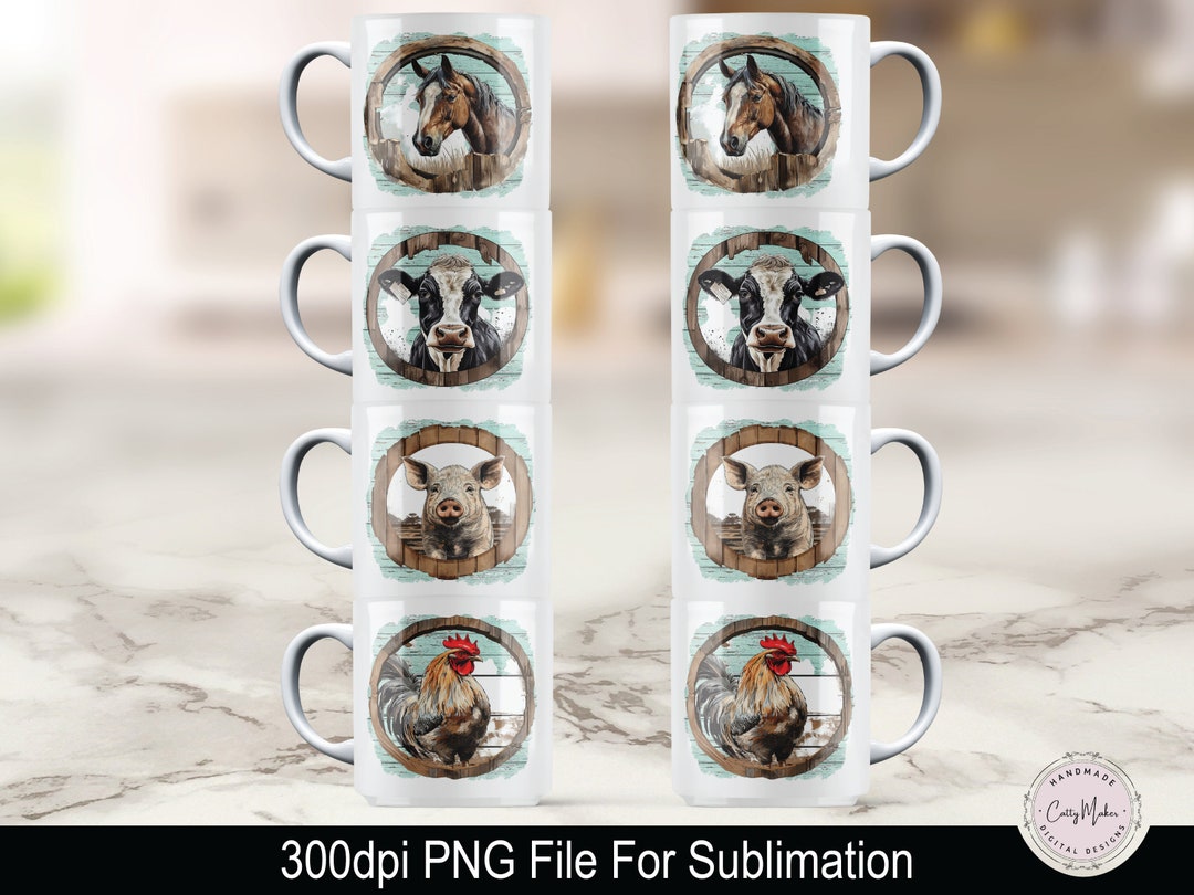 10oz Stackable Mug, Farm Aniamls Sublimation Design, Rustic Farmhouse ...