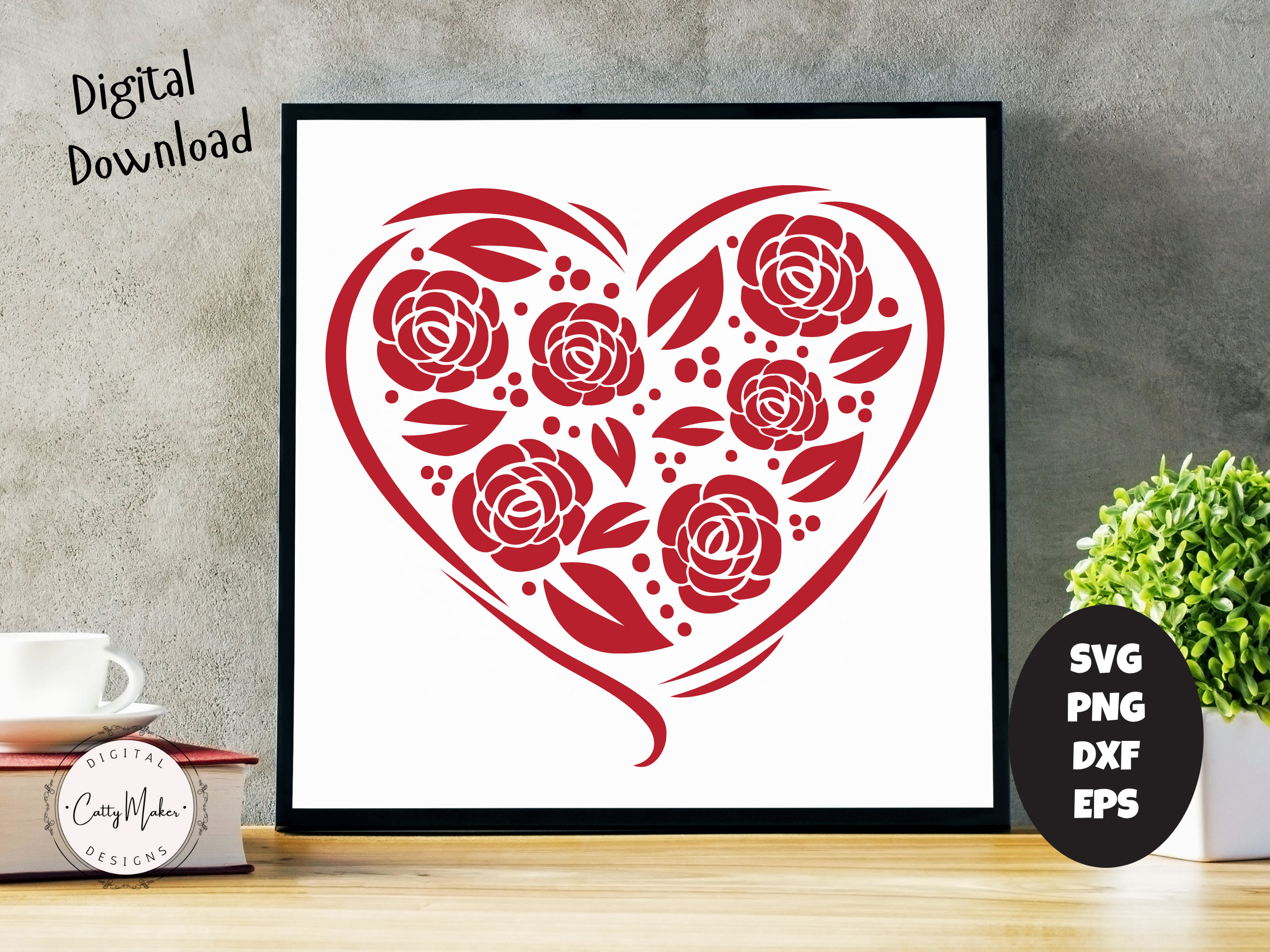 Rose Heart SVG Roses SVG Valentine's Day Heart Svg Rose - Etsy