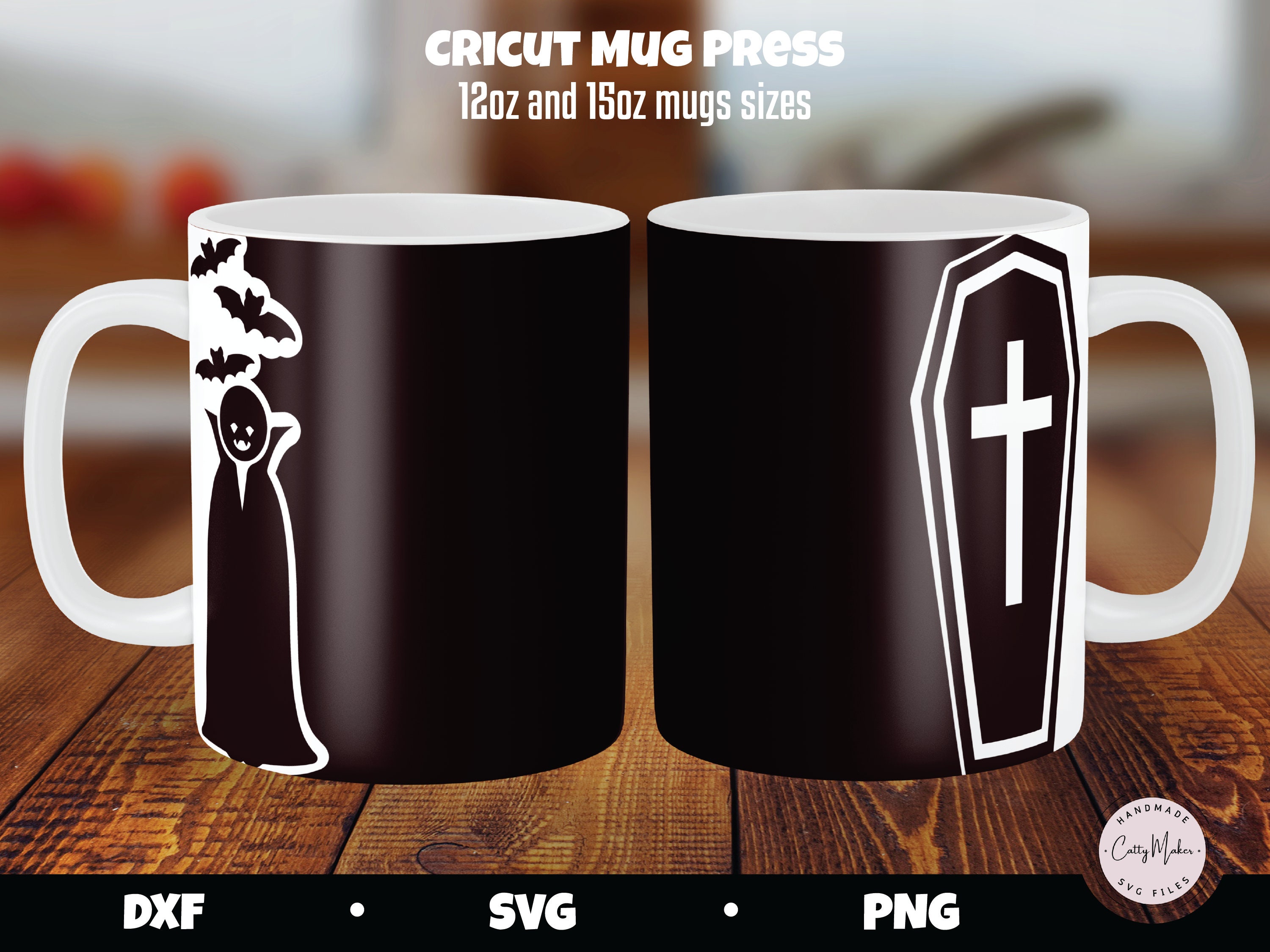 Vampire Mug SVG, Halloween Mug Press Design, Border Wrap (digital ...