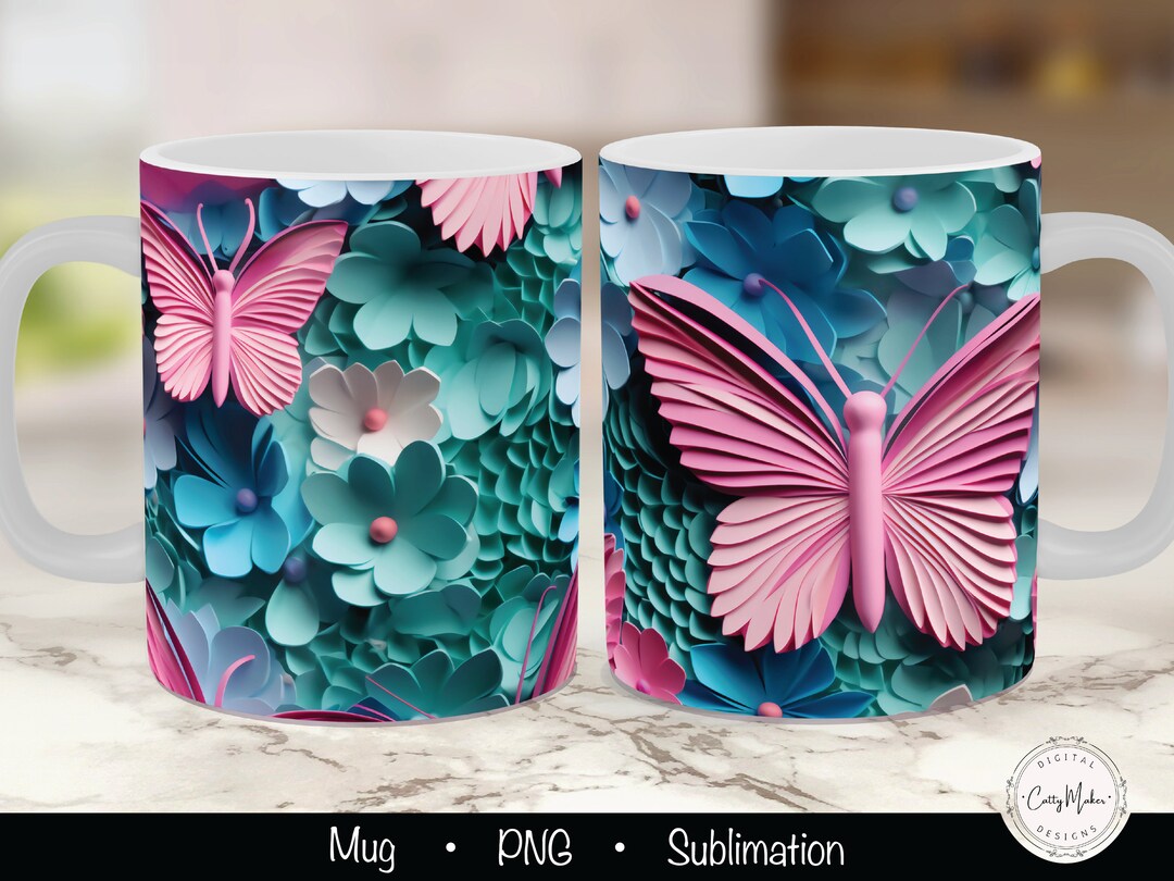 3D Mug Wrap, 3d Flower Mug, Flowers Mug Wrap, Butterfly Mug Wrap, 3d ...