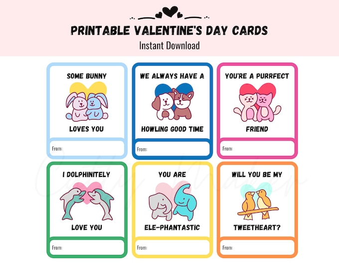 Cute Animal Valentines Day Cards| Printable Valentines Cards for Kids ...