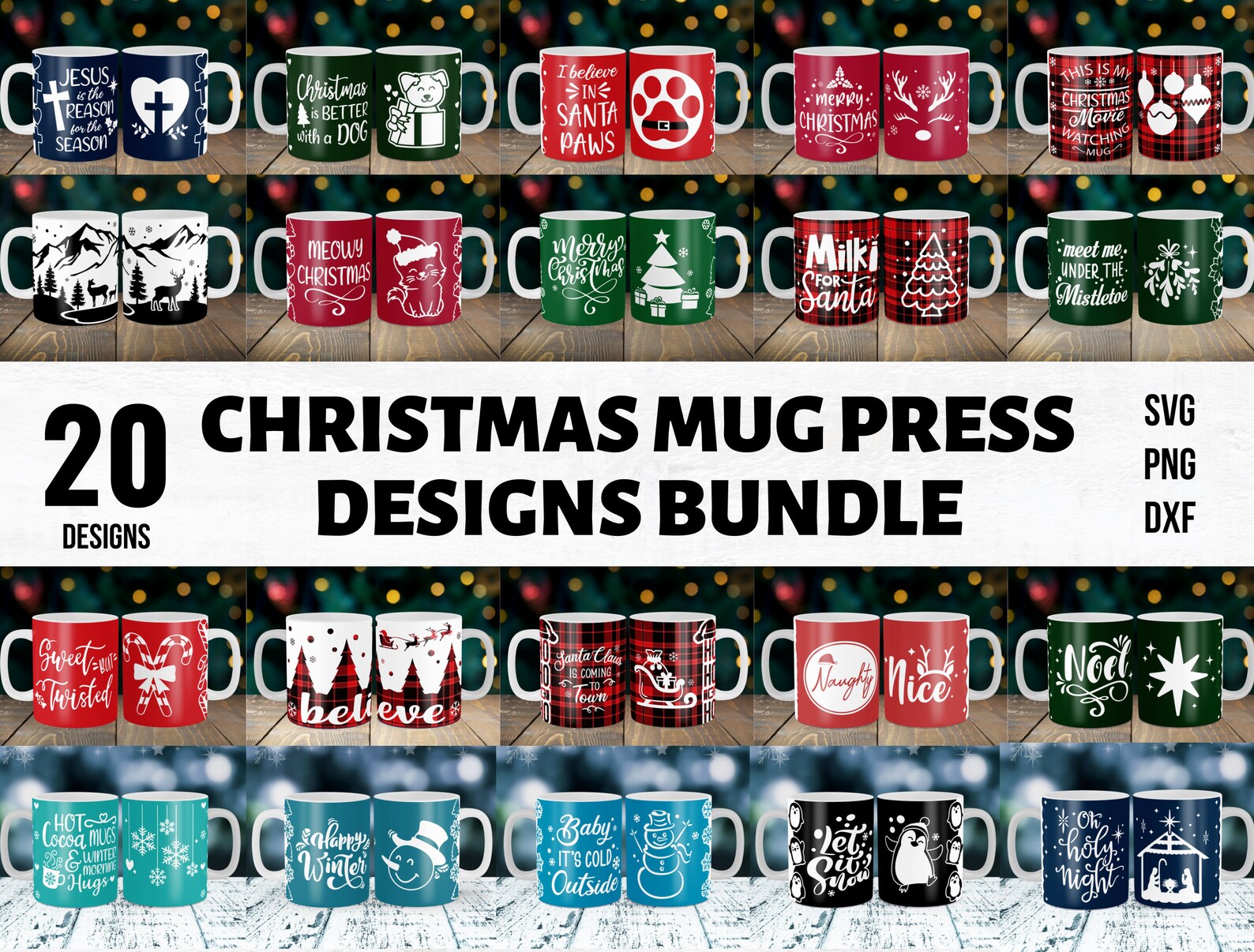 20 Christmas Mug Press Bundle Mug Press SVG Design 20 - Etsy