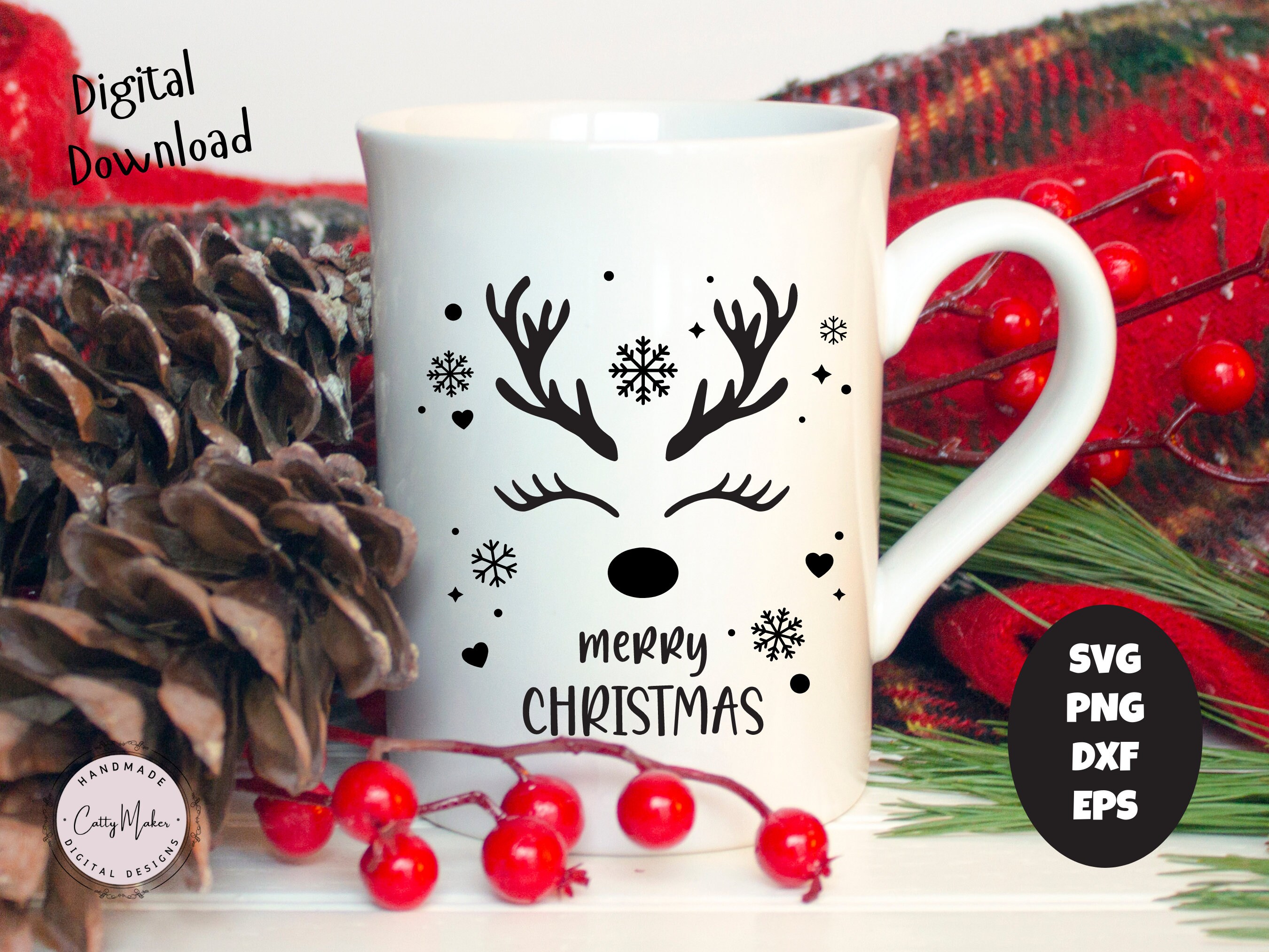 Merry Christmas SVG Reindeer SVG Holiday Svg Winter Svg - Etsy