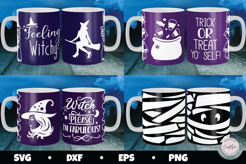 14 Halloween Mug Press Designs, Witch Mug Wrap (SVG, PNG, DXF) - Etsy
