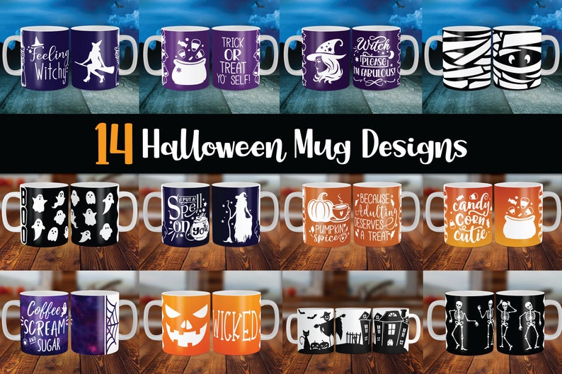 14 Halloween Mug Press Designs, Witch Mug Wrap (SVG, PNG, DXF) - Etsy