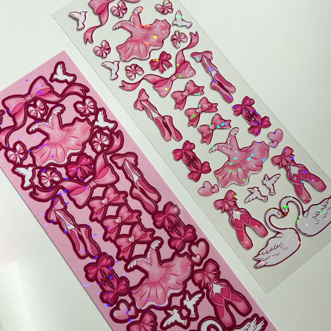 Aesthetic Pink Ballet Ribbon Deco Sticker Sheet [kpop Polco Toploader ...