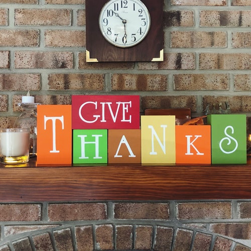 Wood Fall Blocks Give Thanks Blocks Give Thanks Sign Home - Etsy