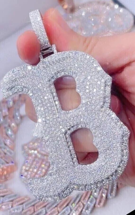 Men's Round Cut Simulated Diamond "b" Letter Pendant 14k White Gold ...